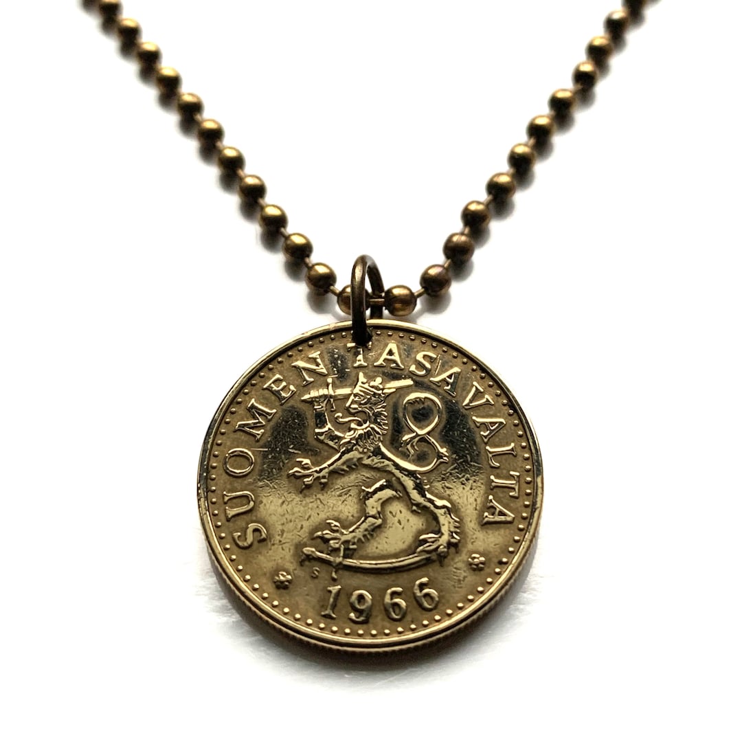 1988 Finland Suomi 20 Pennia Coin Pendant Finnish Lion Rowan Tree ...