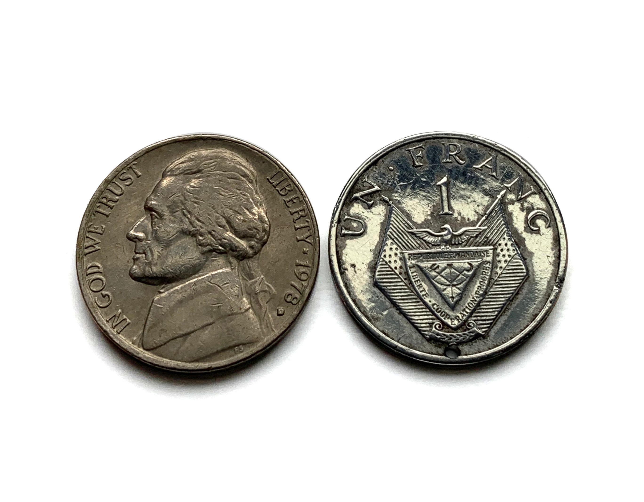 1985 Rwanda 1 Franc Coin Pendant Pearl Millet Flower African Finger ...