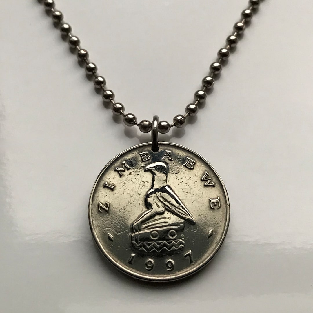1997 Zimbabwe 20 Cents Coin Pendant Stone Carved Bird Harare ...