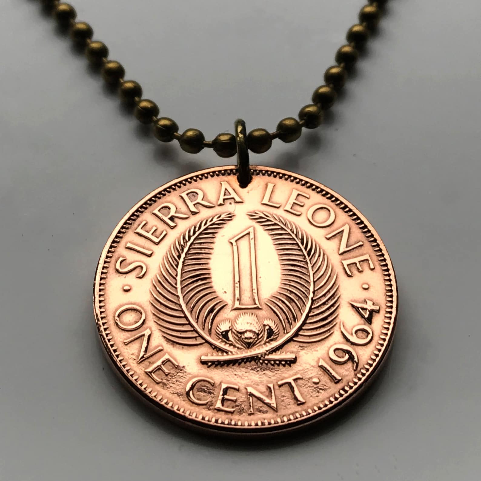 1964 Sierra Leone 1 Cent Coin Pendant Fern Leaves Freetown Sefadu Port ...
