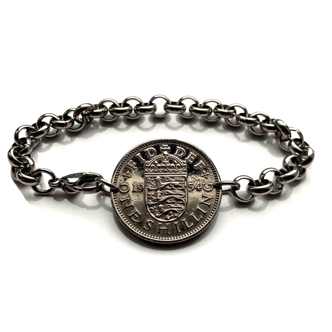 1954 England United Kingdom 1 Shilling Coin Bracelet English Crown ...
