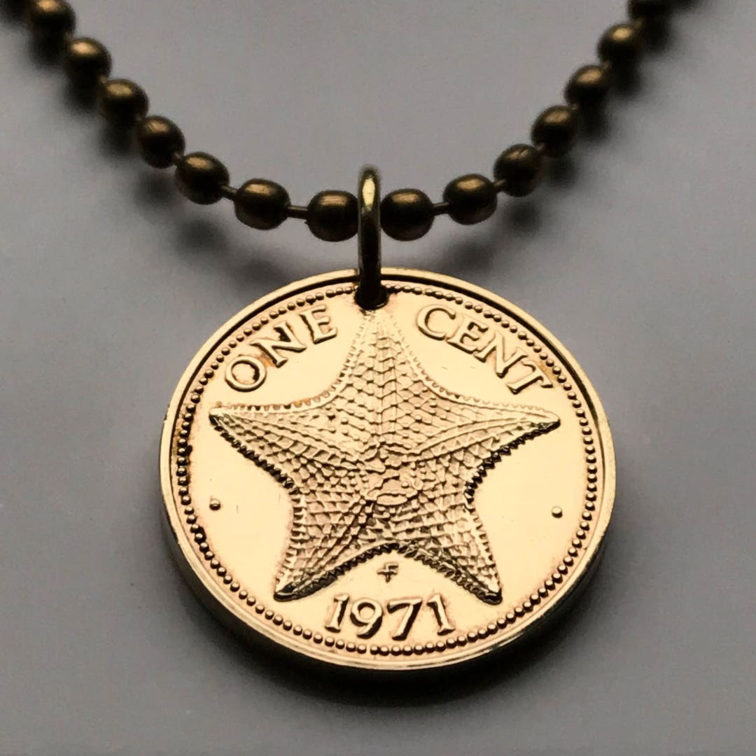 1971 Bahamas 1 Cent Coin Pendant Bahamian Starfish Sea Star Nassau ...