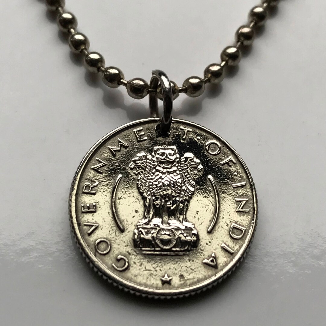 1951 India 1/4 Rupee Coin Pendant Sarnath Lion Capital Ashoka Pillar ...