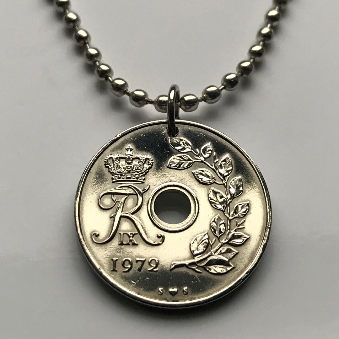 1970 Denmark Danmark 25 Ore Coin Pendant Danish Crown Initial - Etsy