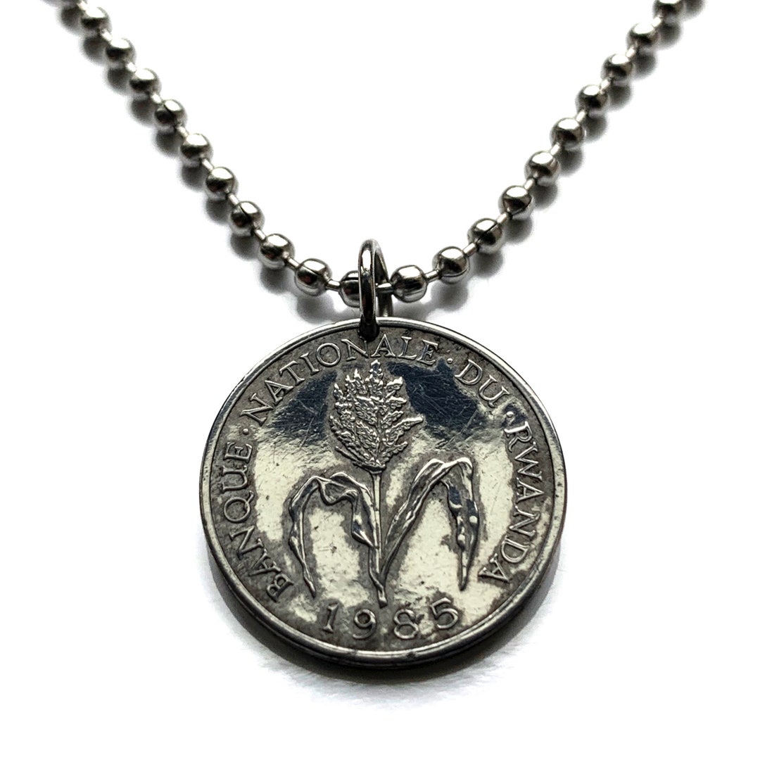 1985 Rwanda 1 Franc Coin Pendant Pearl Millet Flower African Finger ...