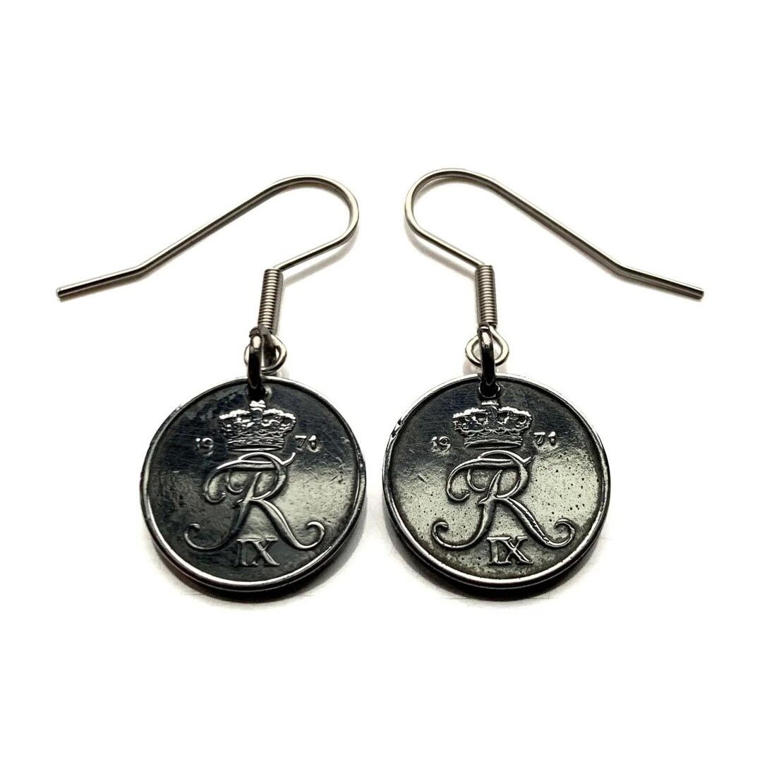 Denmark Danmark 1 Ore Danish Coin Earrings Initial F R Copenhagen ...
