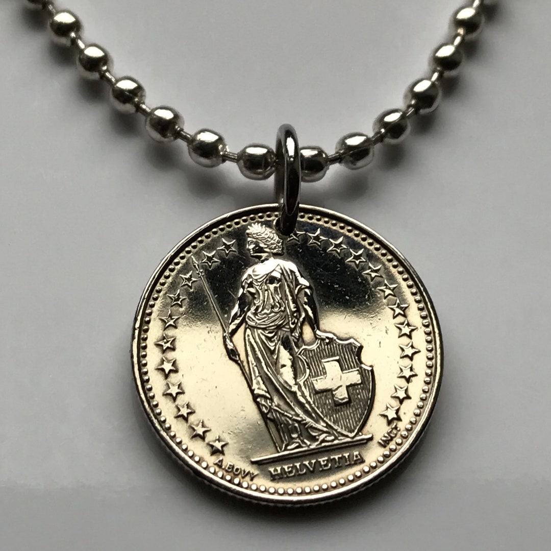 1994 Switzerland Helvetia 1/2 Franc Coin Pendant Swiss Cross Zurich ...