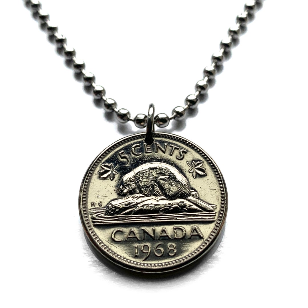 1968 Canada 5 Cent Coin Pendant Canadian Beaver Maple Leaves Toronto ...