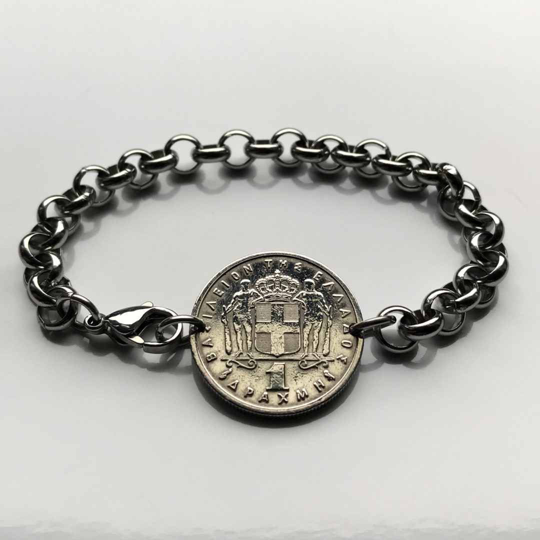 1954 Greece Hellas 1 Drachma Coin Bracelet Greek White Cross Paul I ...