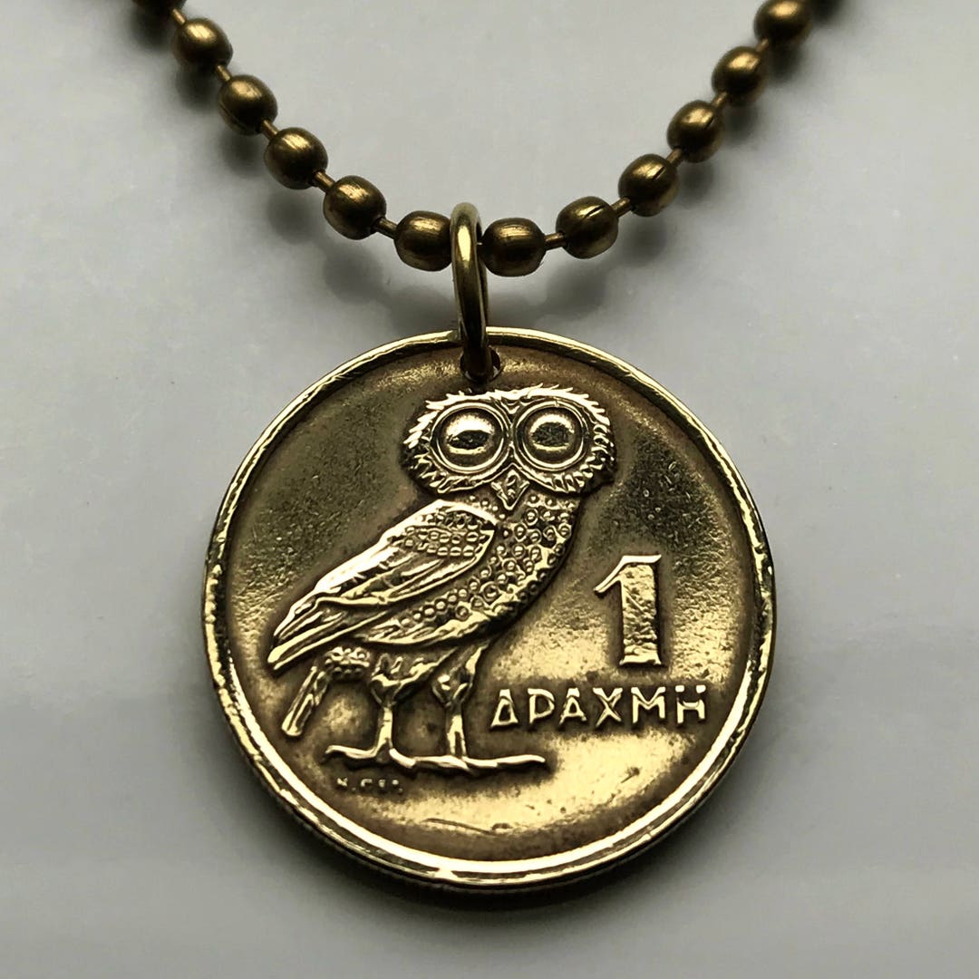 1973 Greece Hellas 1 Drachma Coin Pendant Greek Little Owl of Athena ...