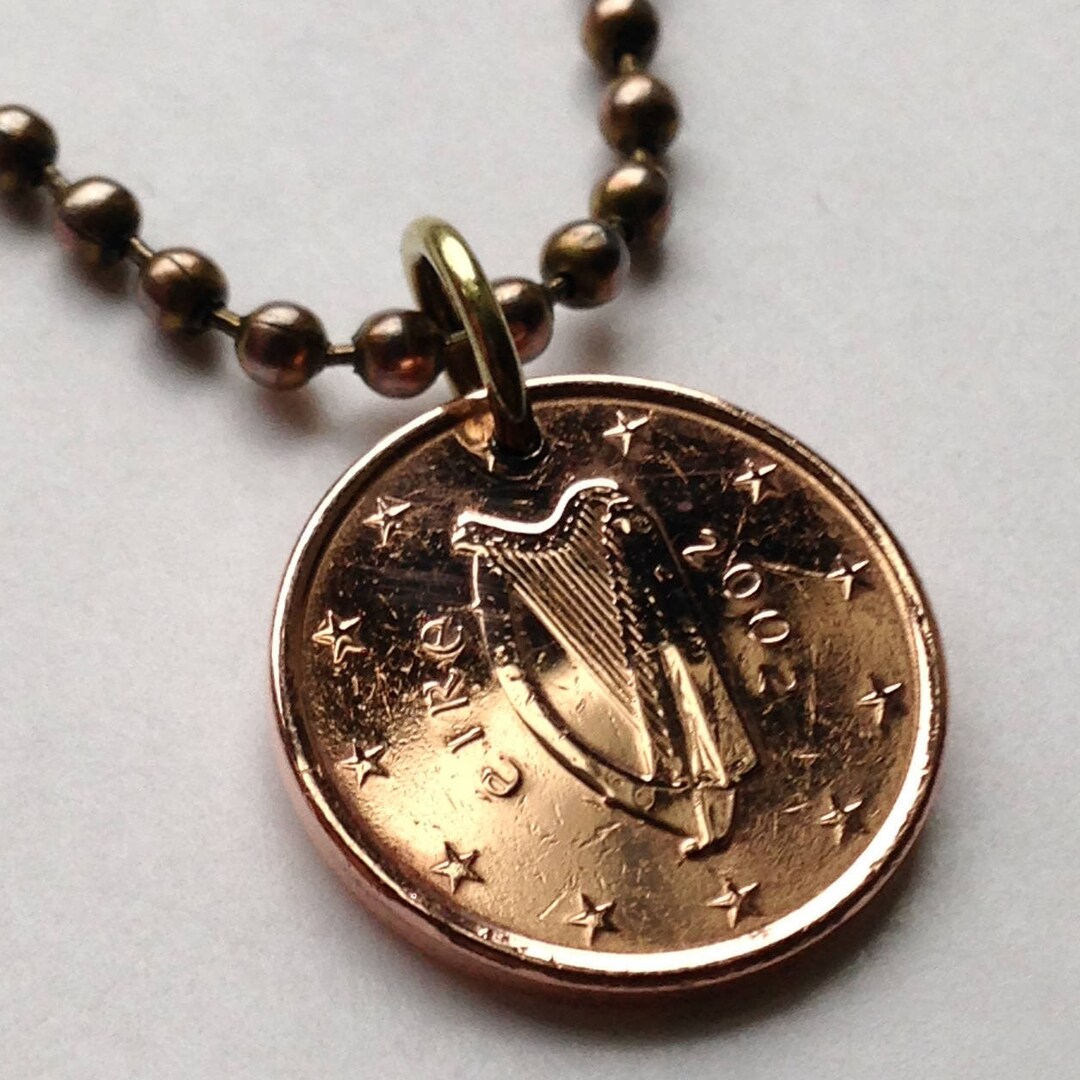 2004 Ireland Éire Euro Cent Coin Pendant Irish Celtic Harp Cláirseach ...