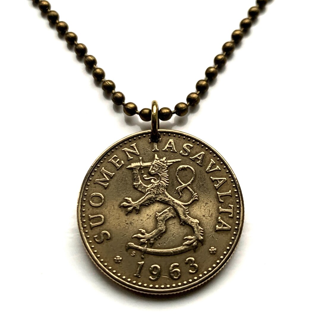 1963 Finland Suomi 50 Pennia Coin Pendant Finnish Lion Helsinki Finns ...