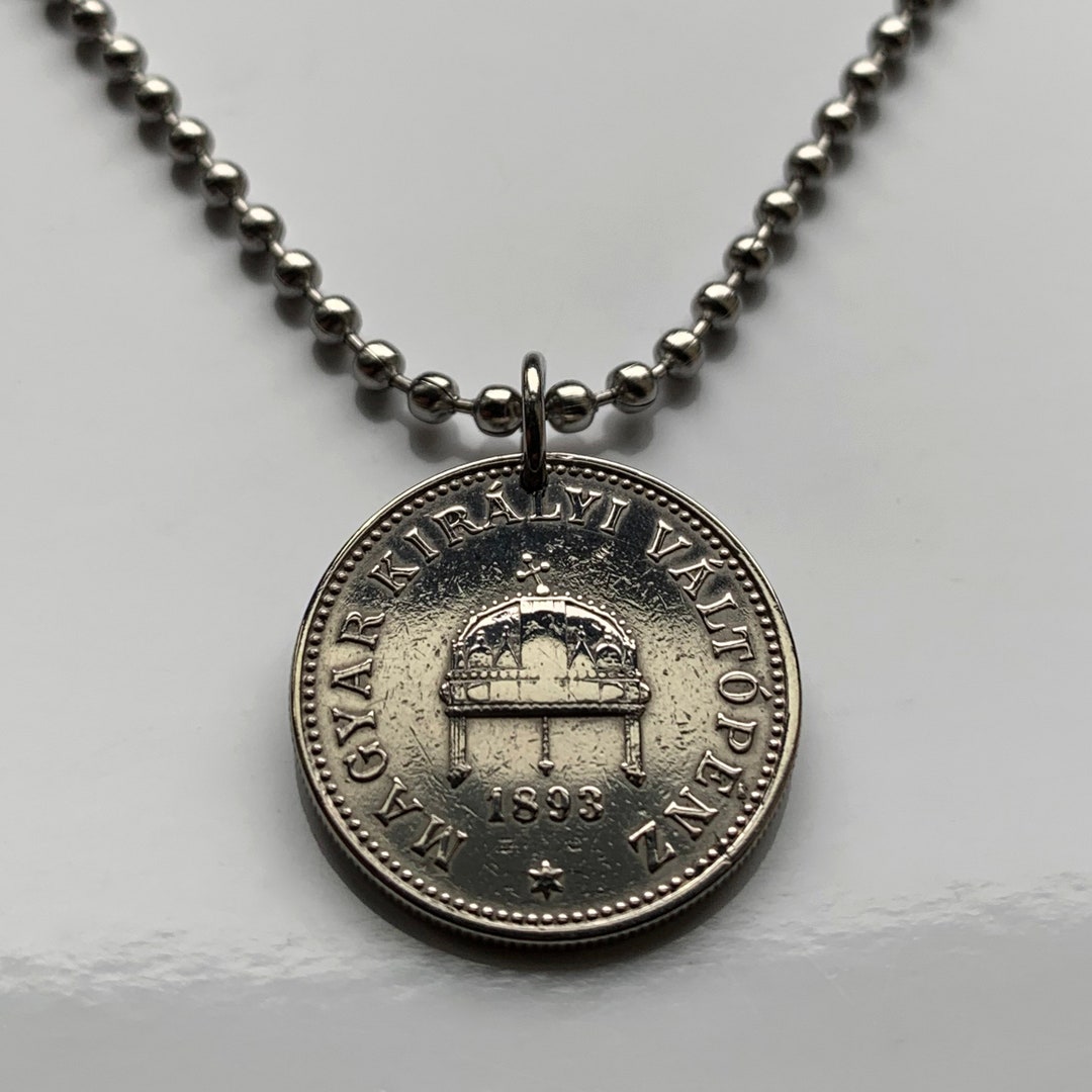1893 Hungary Magyar 20 Filler Coin Pendant Saint Stephen Holy Crown ...