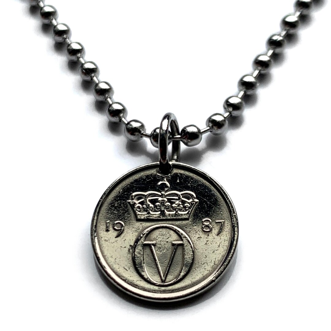1984 Norway Norge 10 Ore Coin Pendant Norwegian Crown Initial O Oslo ...