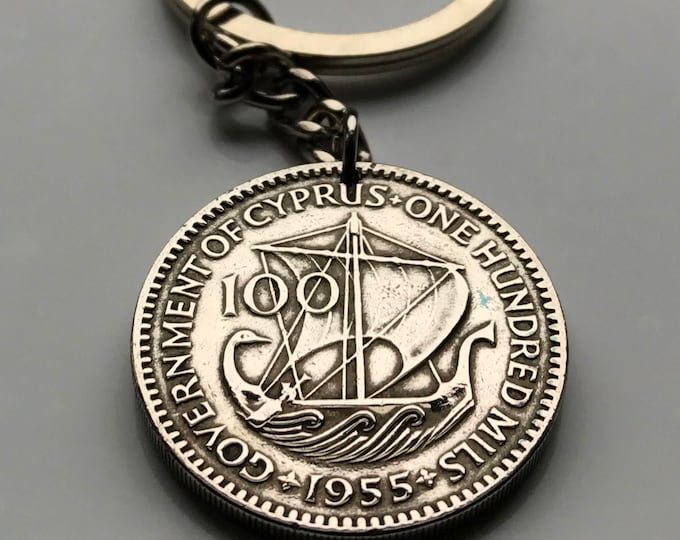 1955 UK Cyprus 100 Mils Coin Cypriot Ancient Galley Ship Nicosia ...