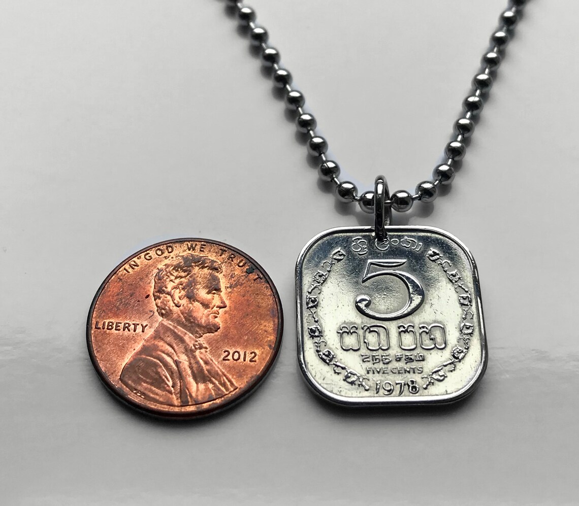 1978 Sri Lanka Ceylon 5ct Coin Pendant Golden Lion Kastane Sword Blue ...