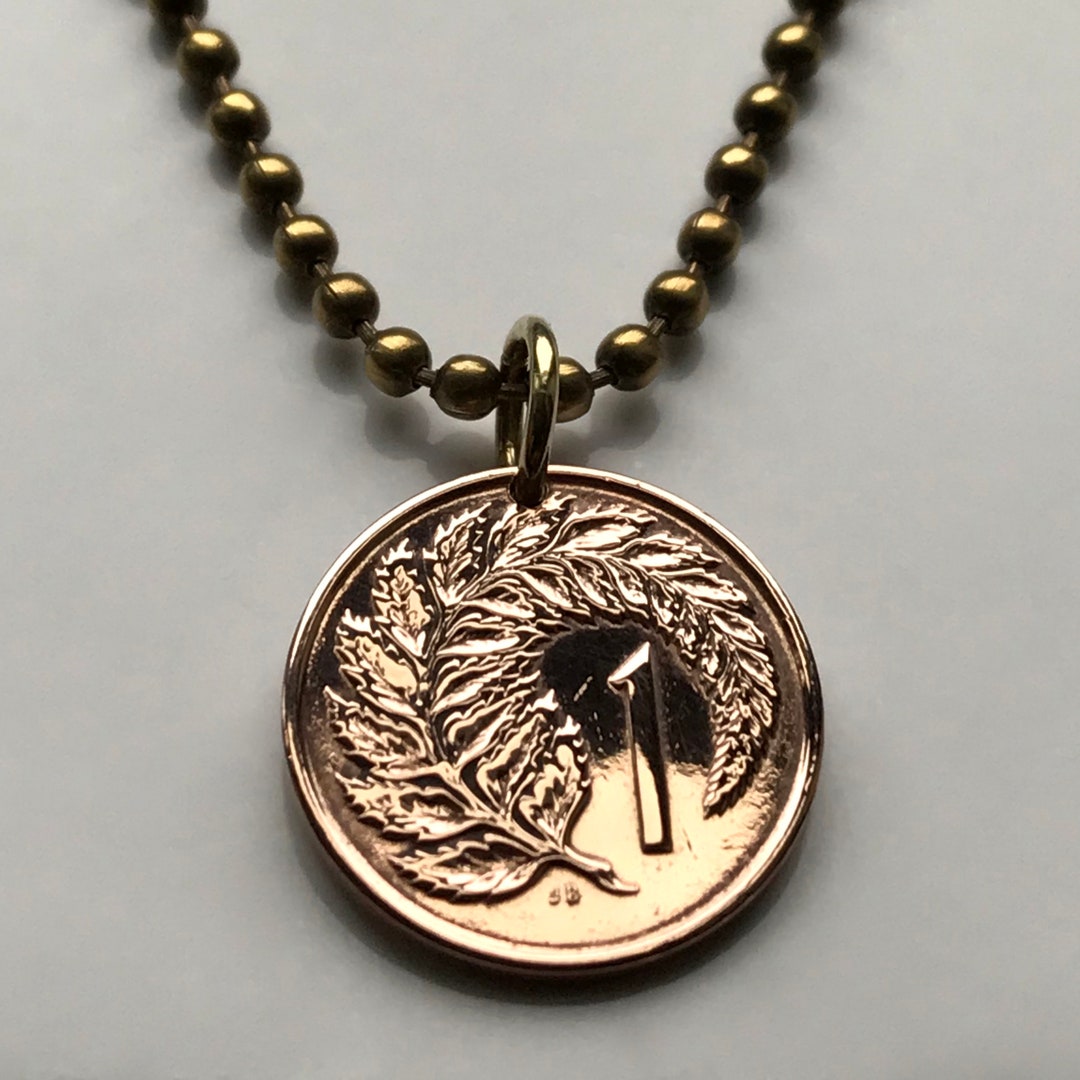 New Zealand 1 Cent Coin Pendant Silver Fern Leaf Ponga Wellington Marae ...