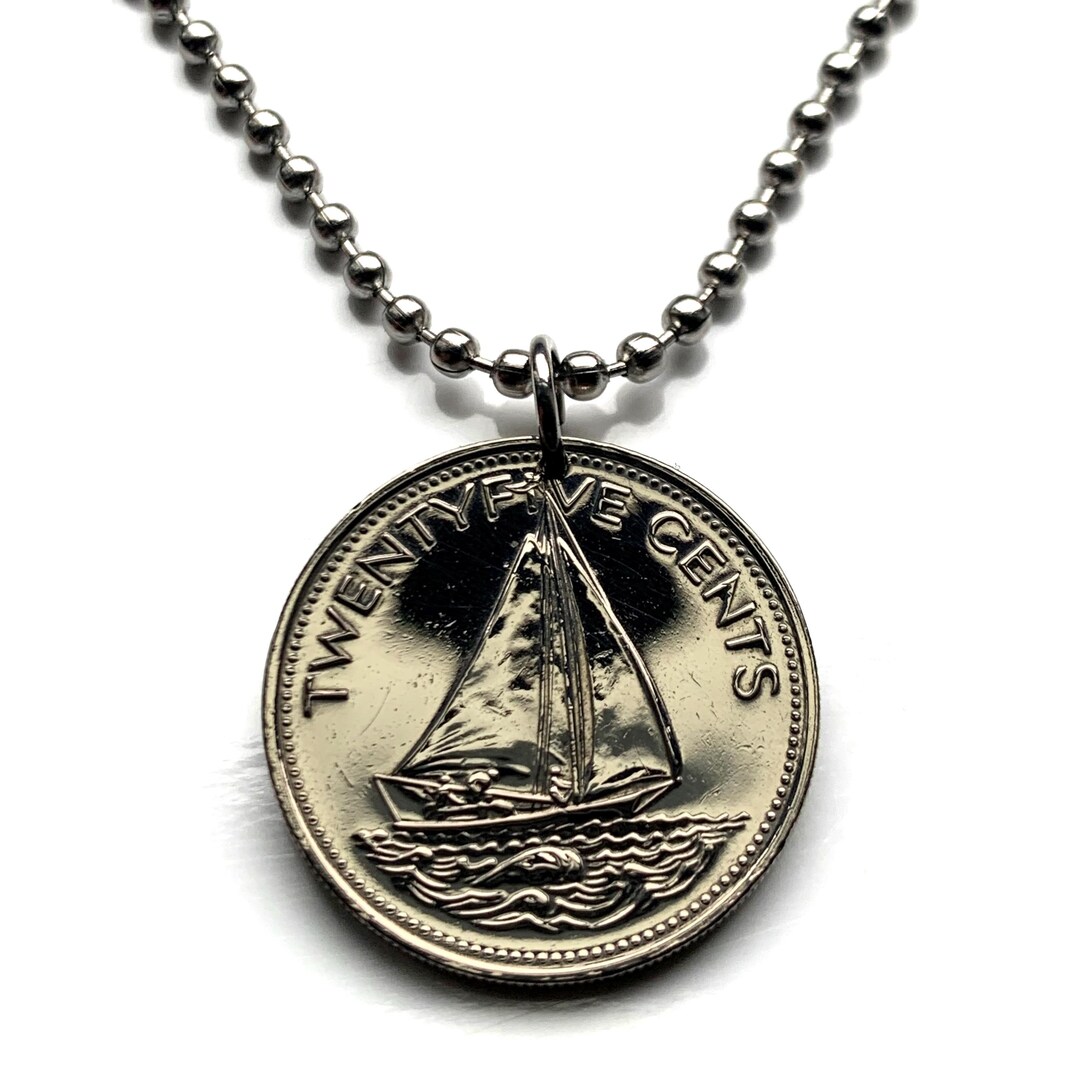 2005 Bahamas 25 Cents Coin Pendant Bahamian Sloop Sailboat Nassauandros ...