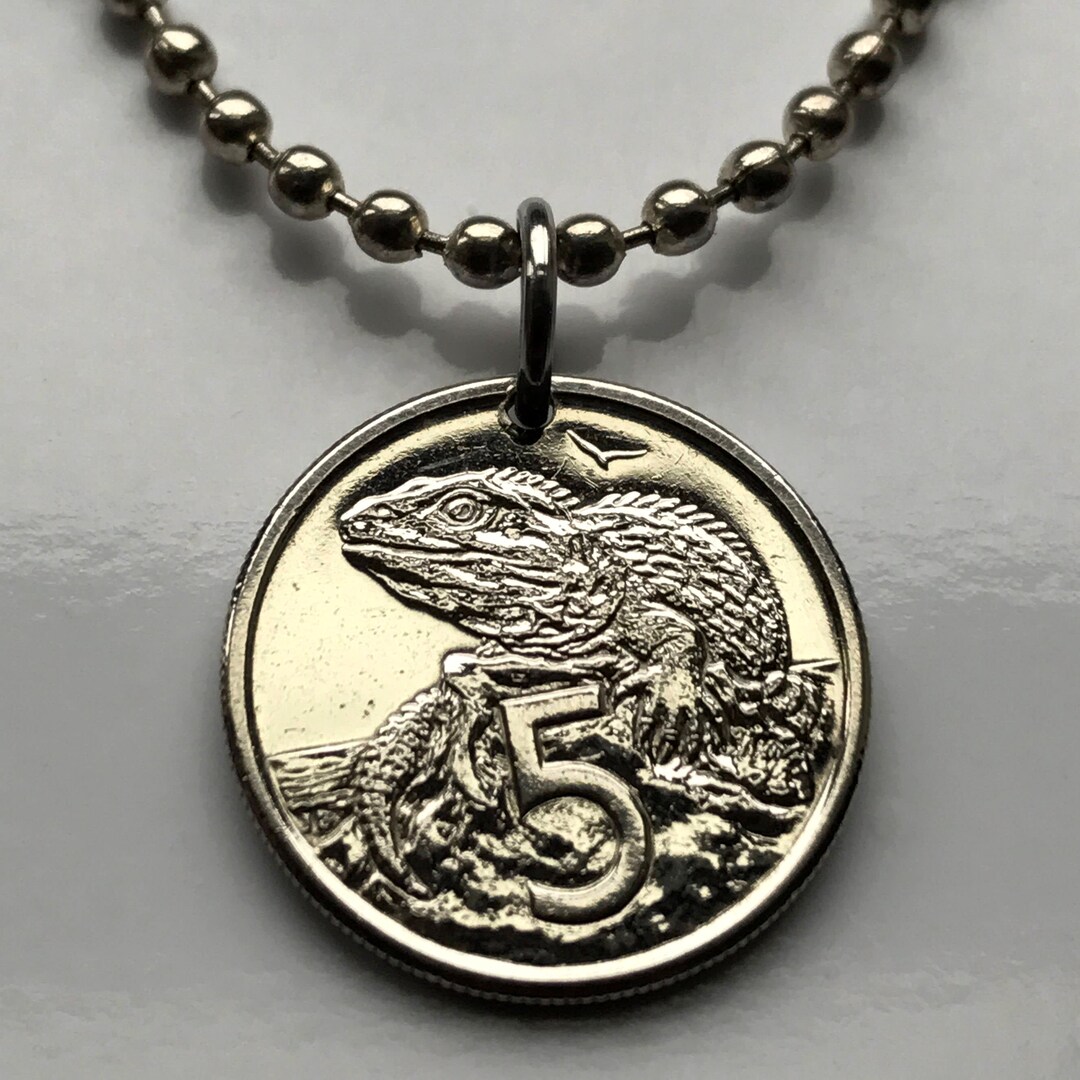 New Zealand 5 Cents Coin Pendant Tuatara Lizard Reptile Iguana Dragon ...