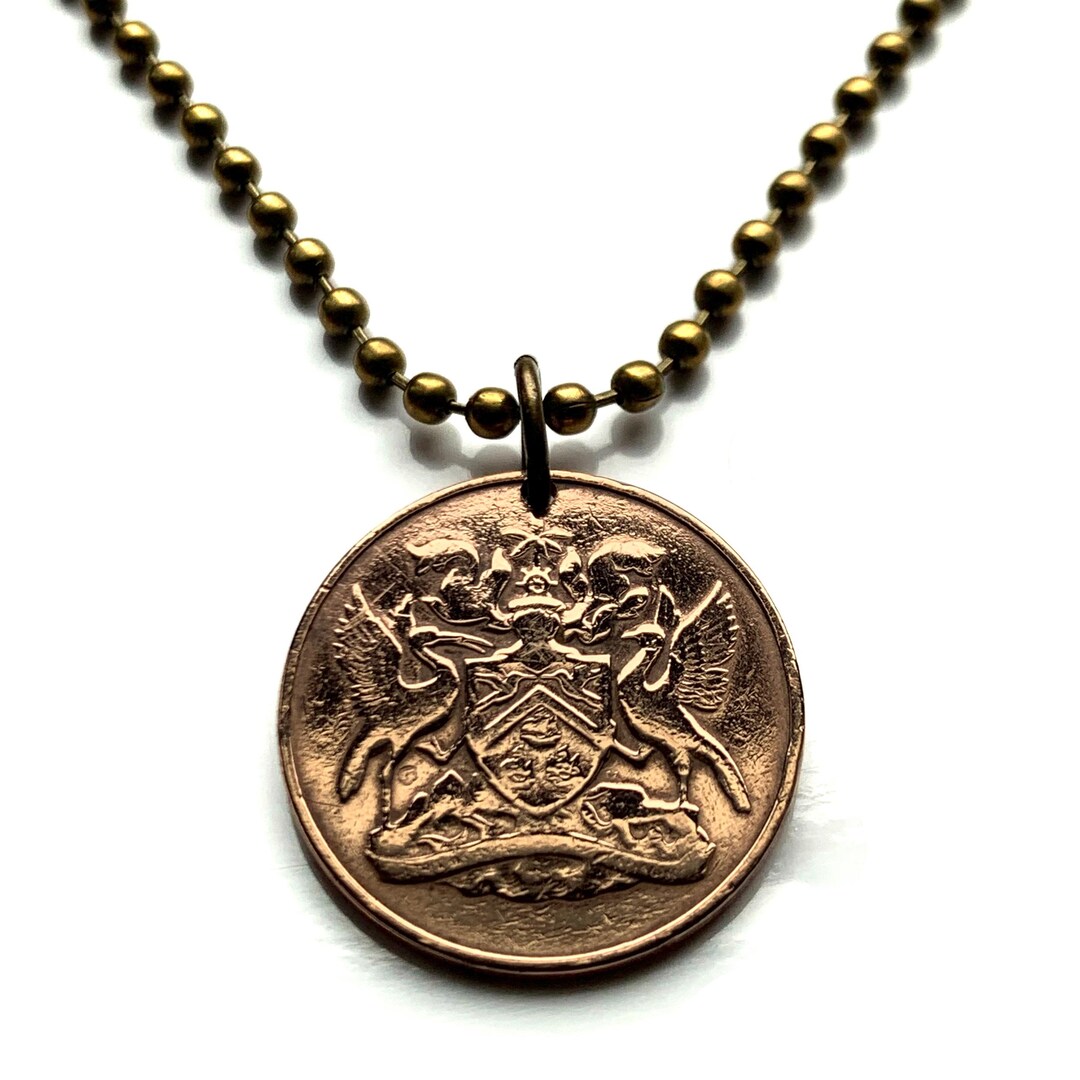 1966 Trinidad Tobago 5 Cents Coin Pendant Scarlet Ibis Cocrico ...