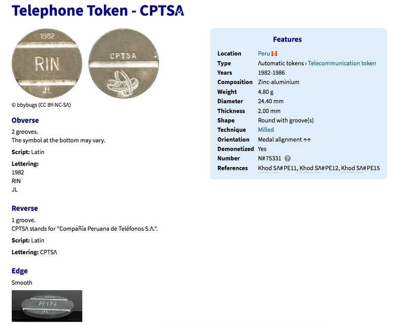 1986 Peru RIN Telephone Token Pendant CPTSA Public Phone Booth Lima ...