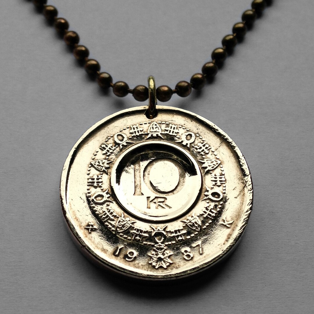 1986 Norway Norge 10 Kroner Coin Pendant Norwegian Norges Royal Order ...