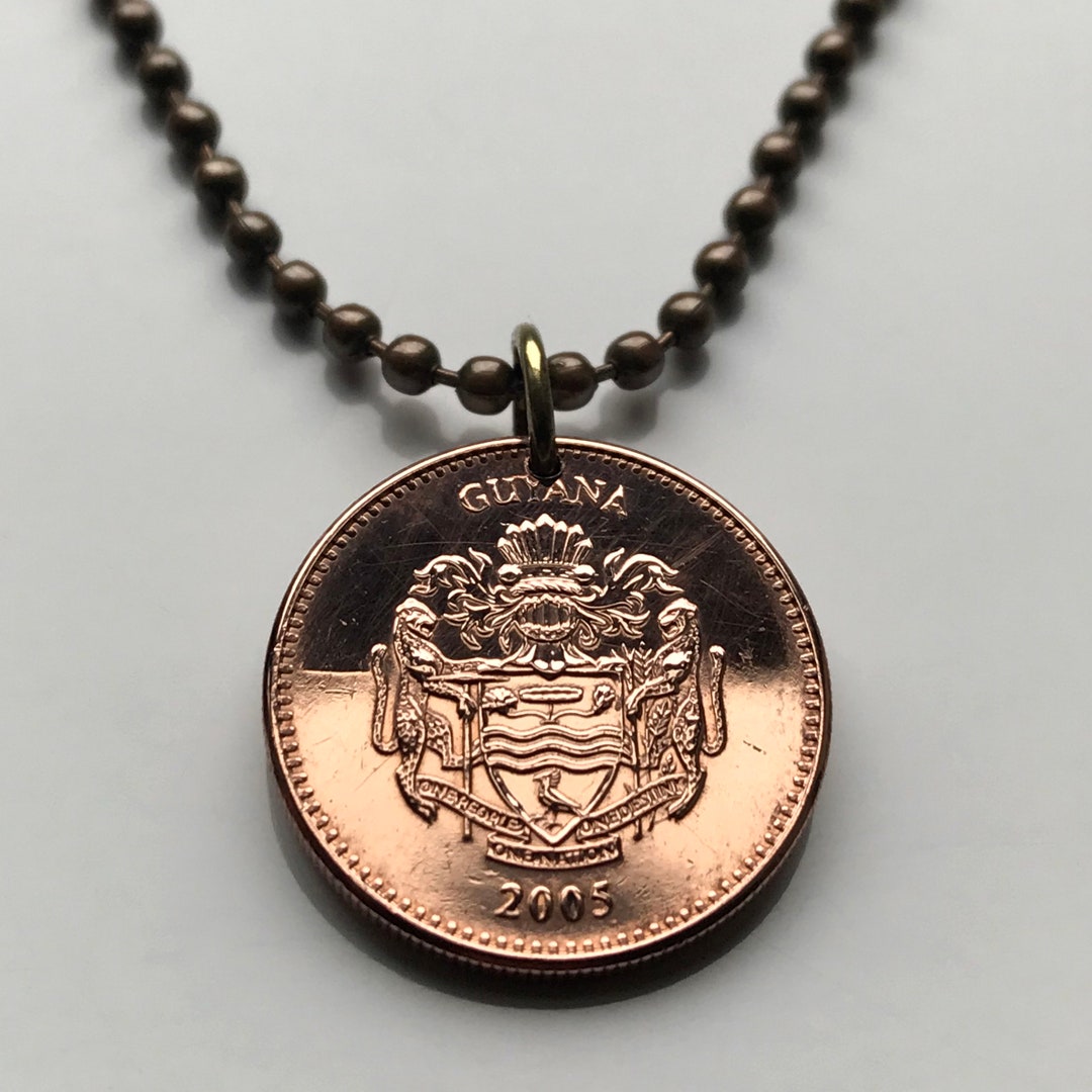 1996 Guyana 5 Dollars Coin Pendant Jaguars Cacique's Crown Georgetown ...
