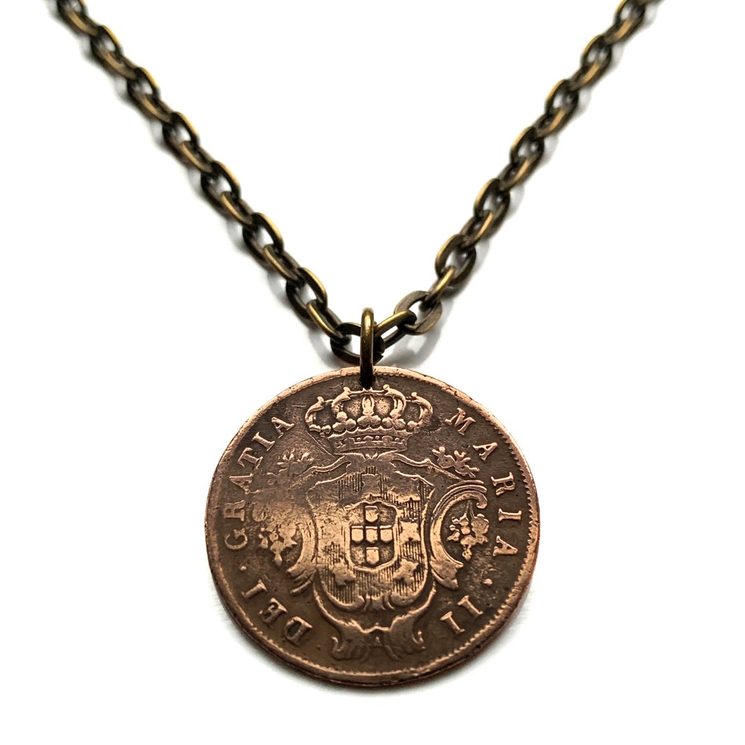 1843 Azores Portugal 5 Reis Coin Pendant Quinas Ponta Delgada Angra Do ...