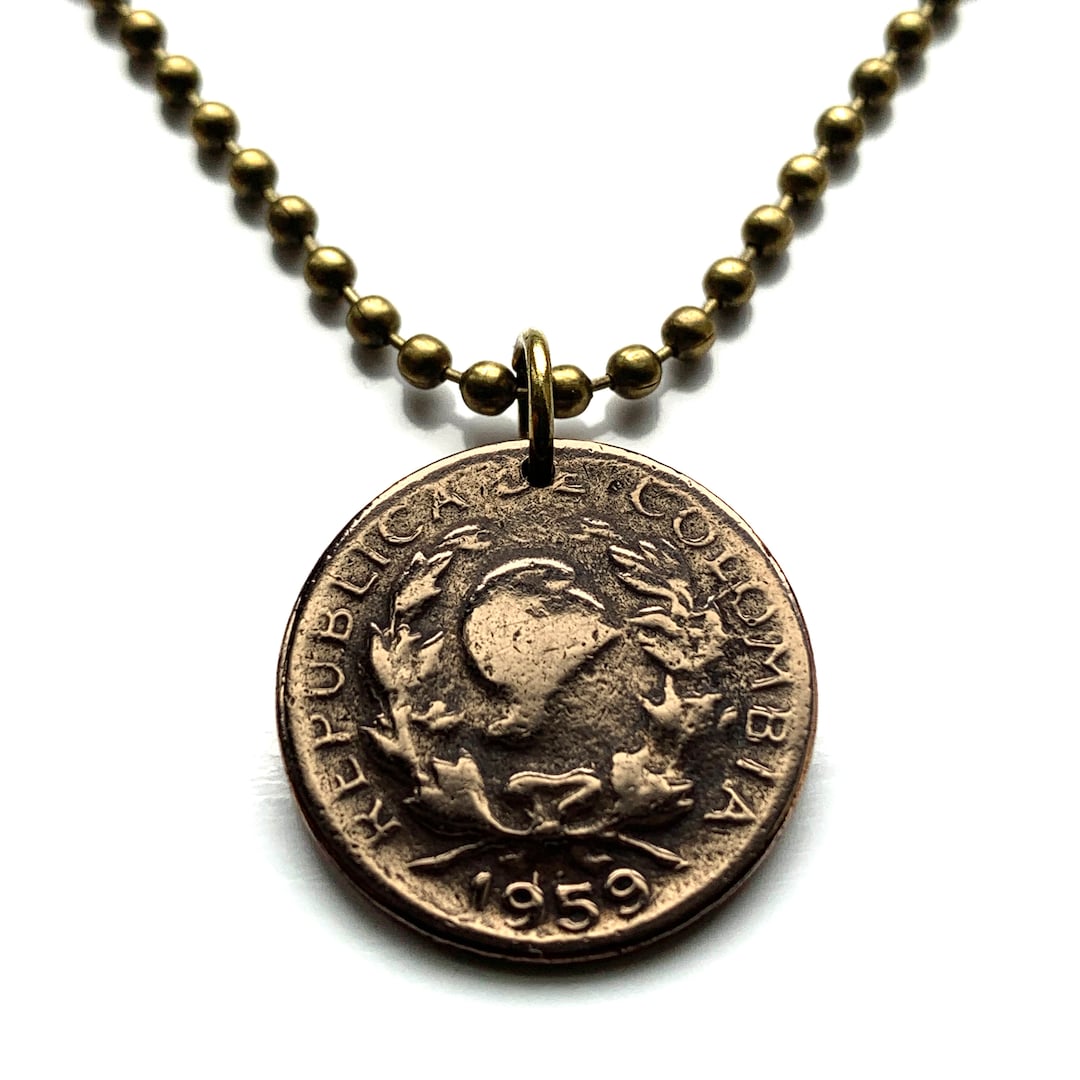 1959 Colombia 5 Cents Coin Pendant Jacobin Cap Bogotá Medellín Cali ...