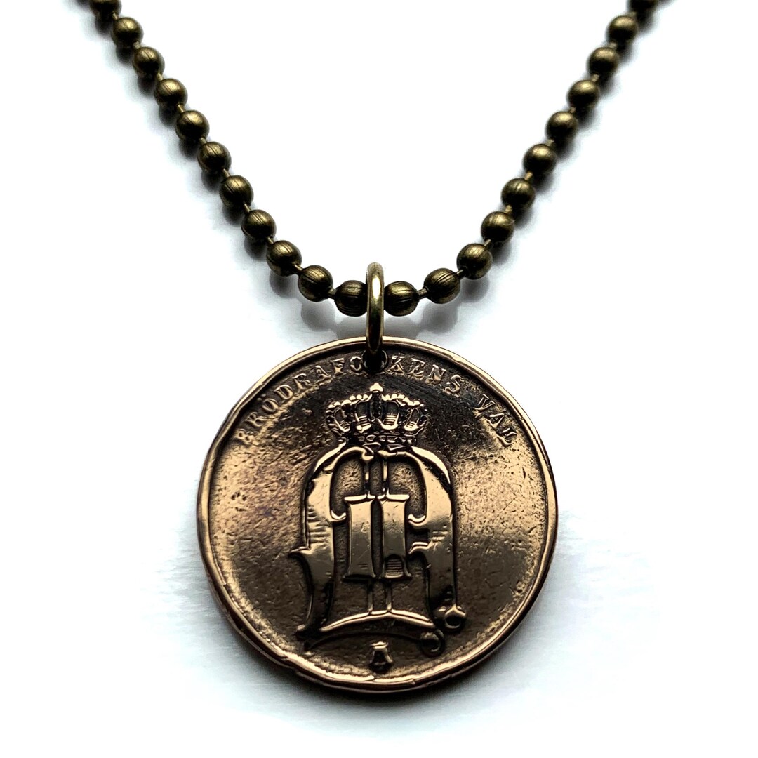 1874 Sweden Sverige 2 Ore Coin Pendant Swedish Crown Tre Kroner Initial ...