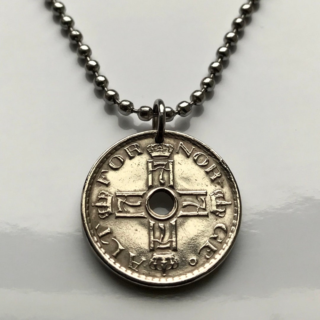 1939 Norway 50 Ore Coin Pendant Norwegian Crown Initial H Number 7 Oslo ...