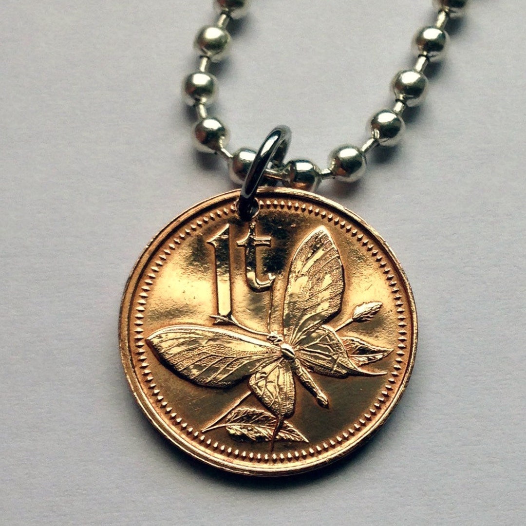 1984 Papua New Guinea Toea Coin Pendant Birdwing Butterfly Swallowtail ...