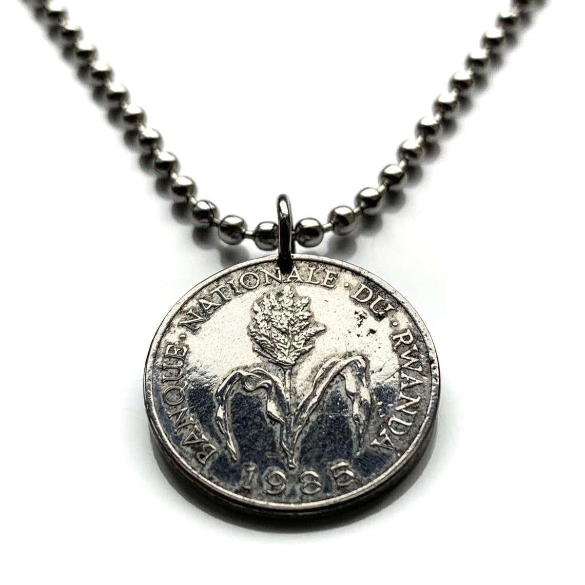 1985 Rwanda 1 Franc Coin Pendant Pearl Millet Flower African Finger ...