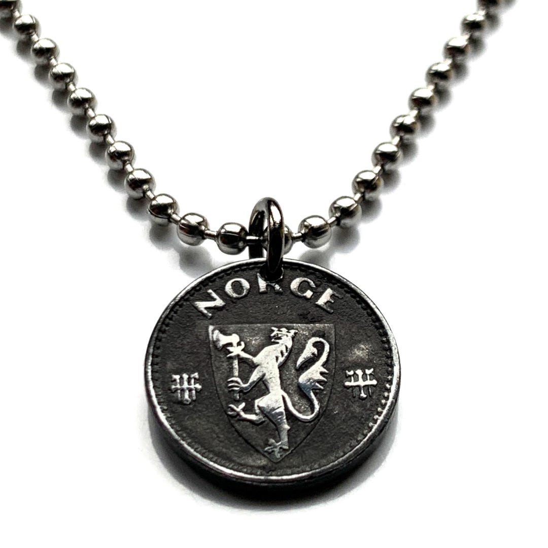 1945 Norway Norge 25 Ore Coin Pendant World War 2 Lion Den Norske Løve ...
