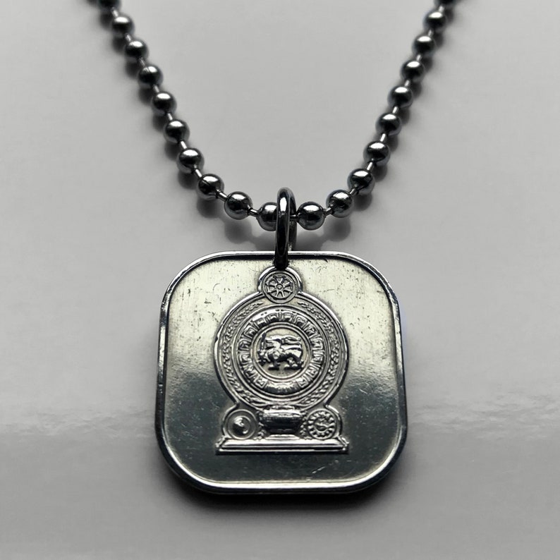 1978 Sri Lanka Ceylon 5ct Coin Pendant Golden Lion Kastane Sword Blue ...