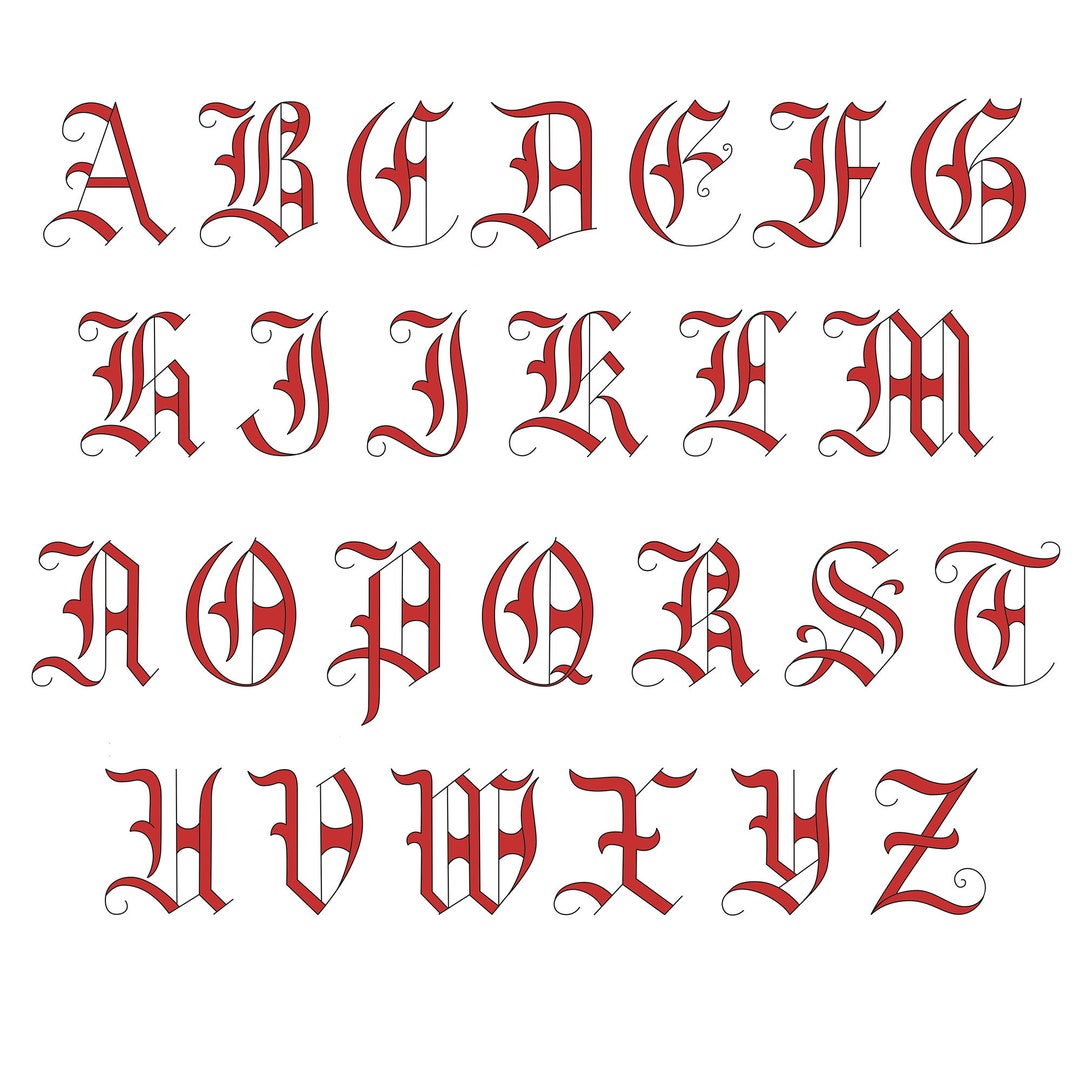 Digital Gothic Letter Monogram Alphabet Decorative Capitals Caps Black ...