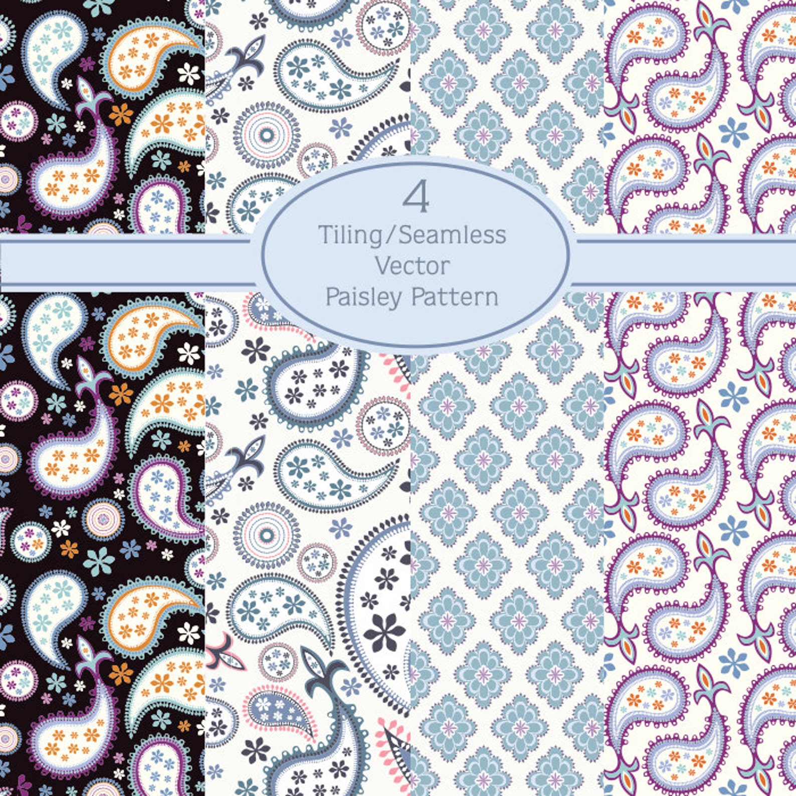 Digital Paper Pack Paisley Pattern Clipart Background Oriental Persian ...