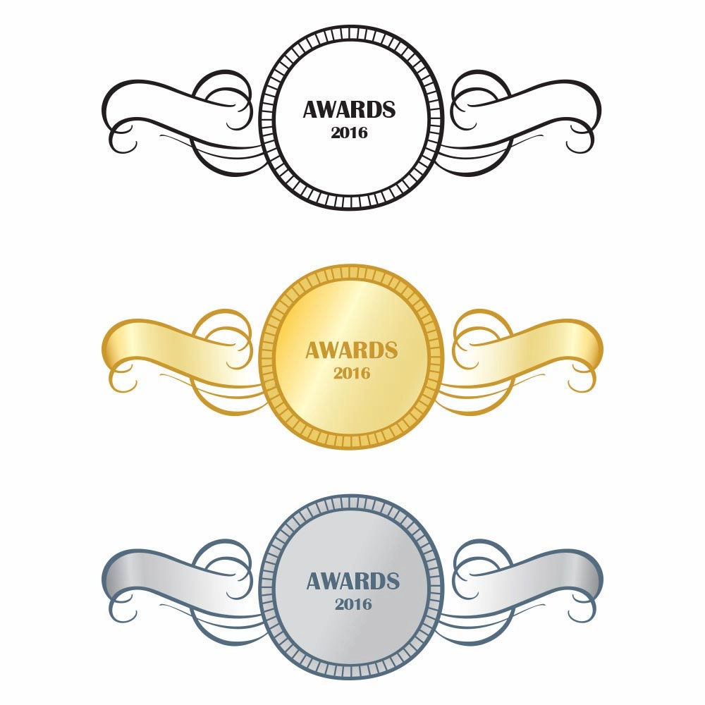 Vector Clipart Retro Style Awards Medals Golden Silver Black Digital ...