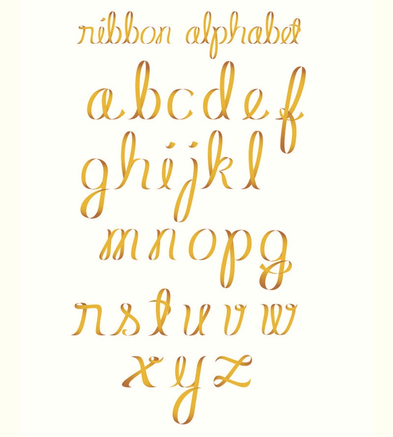 Ribbon Alphabet Clipart Script Letters Lower Case Yellow Gold ...