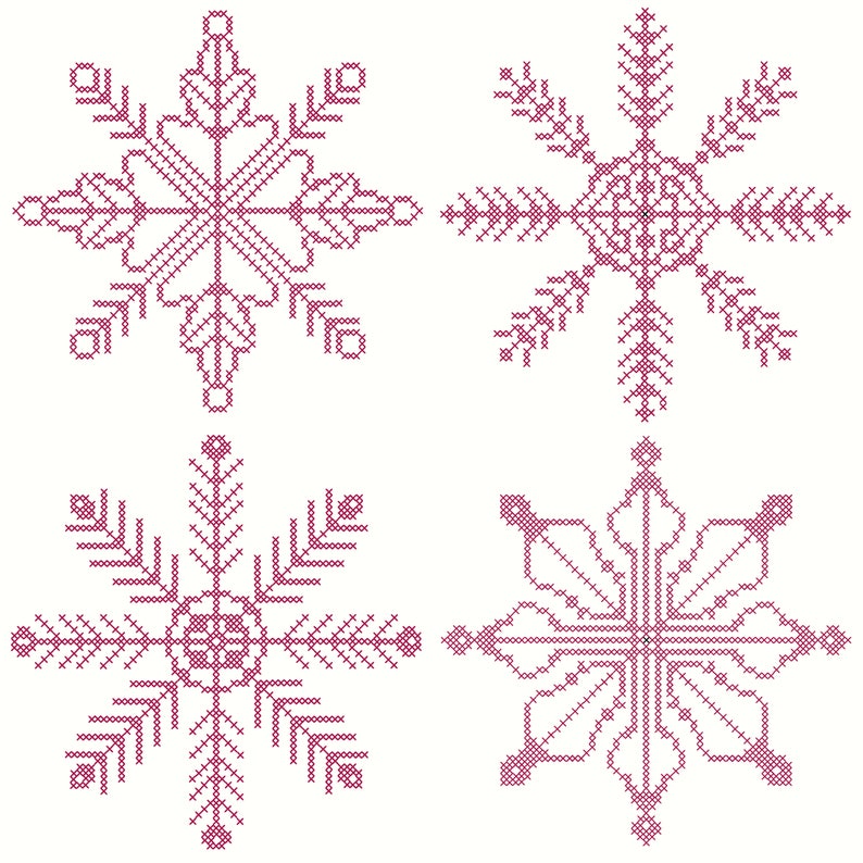 4 Digital Cross Stitch Snowflakes Pattern Christmas Embroidery PDF ...