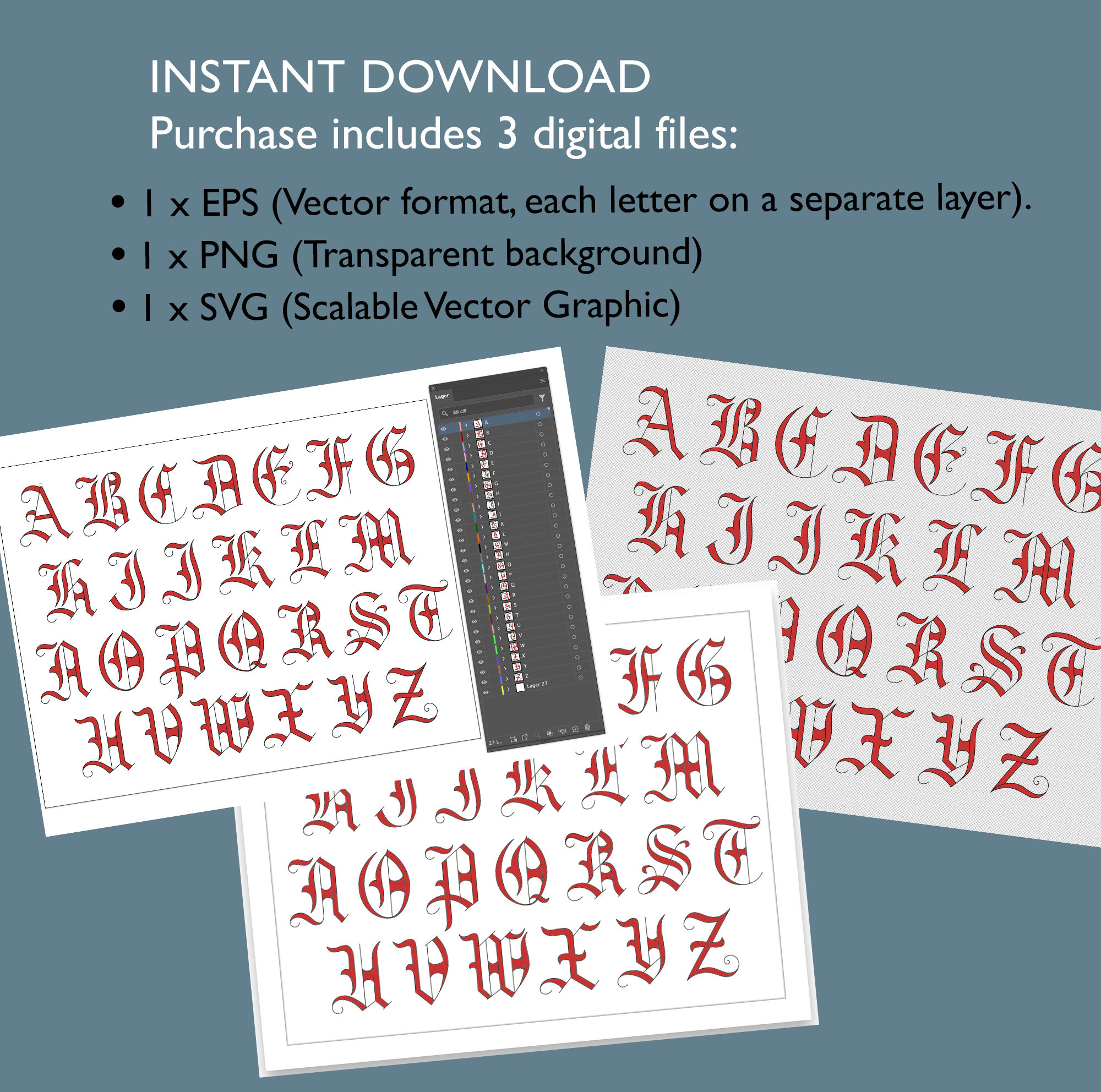 Digital Gothic Letter Monogram Alphabet Decorative Capitals Caps Black ...