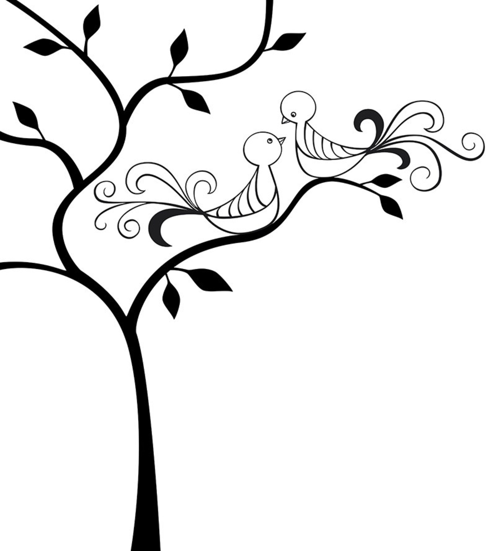Vector Illustration of 2 Love Birds Sitting in a Tree Instant Digital ...