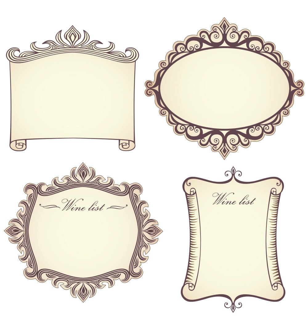 Collection of 4 Vintage Parchment Labels With Swirly Frames, Clip-art ...