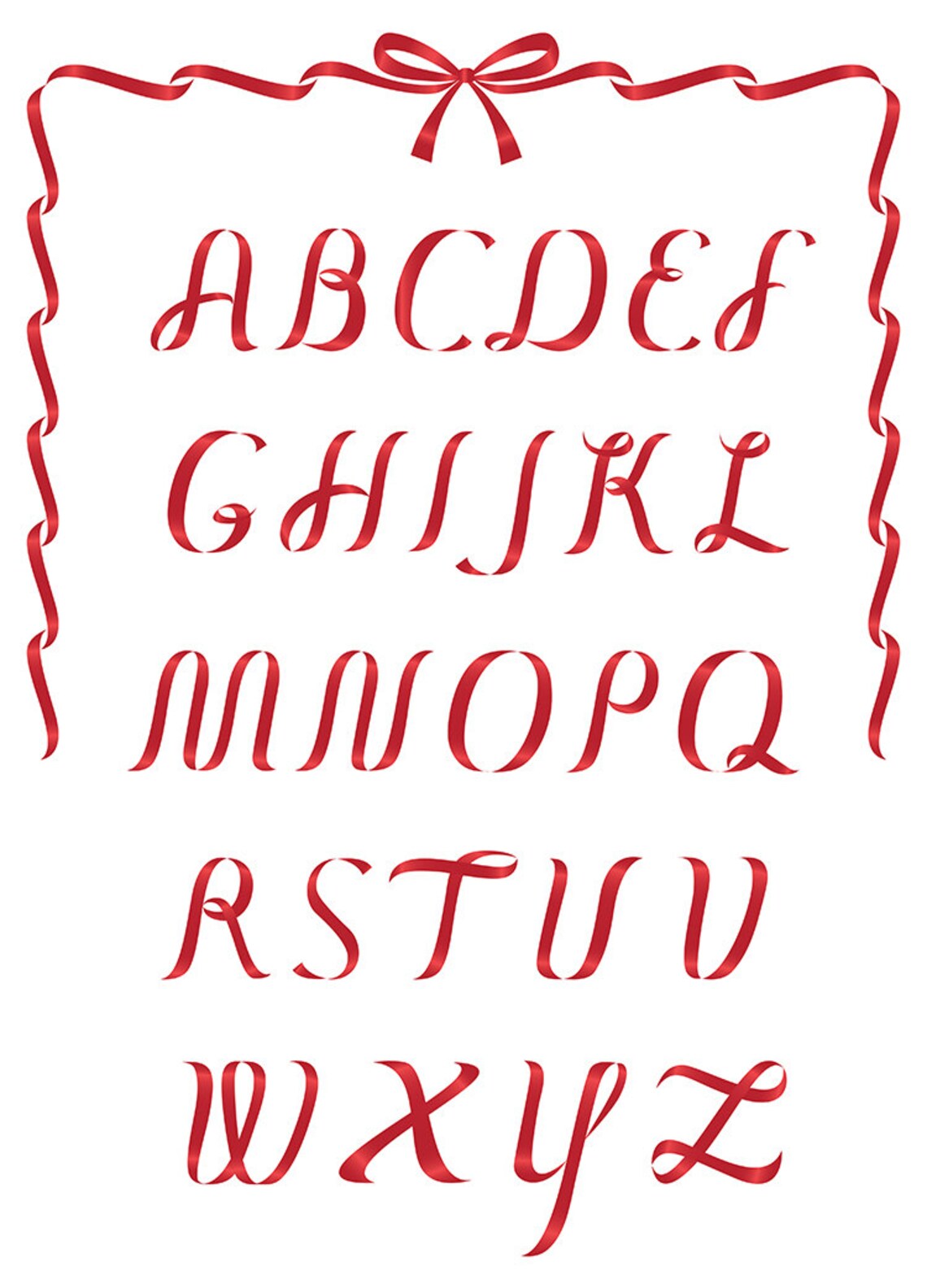 Ribbon Alphabet Christmas Alphabet Christmas Clipart Red Satin Capital ...