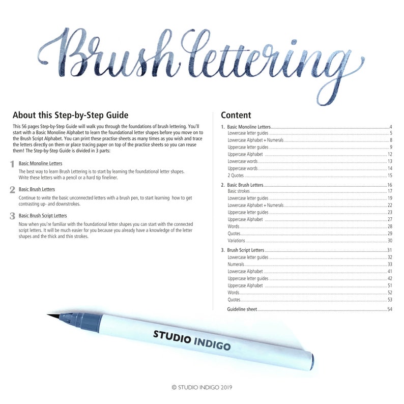 Brush Lettering Workbook A Step by Step Guide for Beginners 56 Pages ...