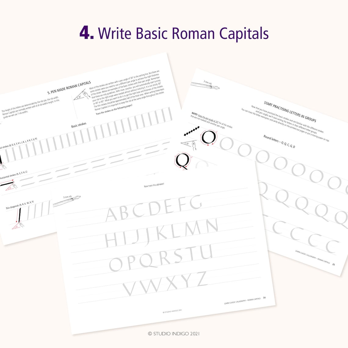 Roman Capitals Calligraphy Workbook for Beginners 60 Pages Traceable ...