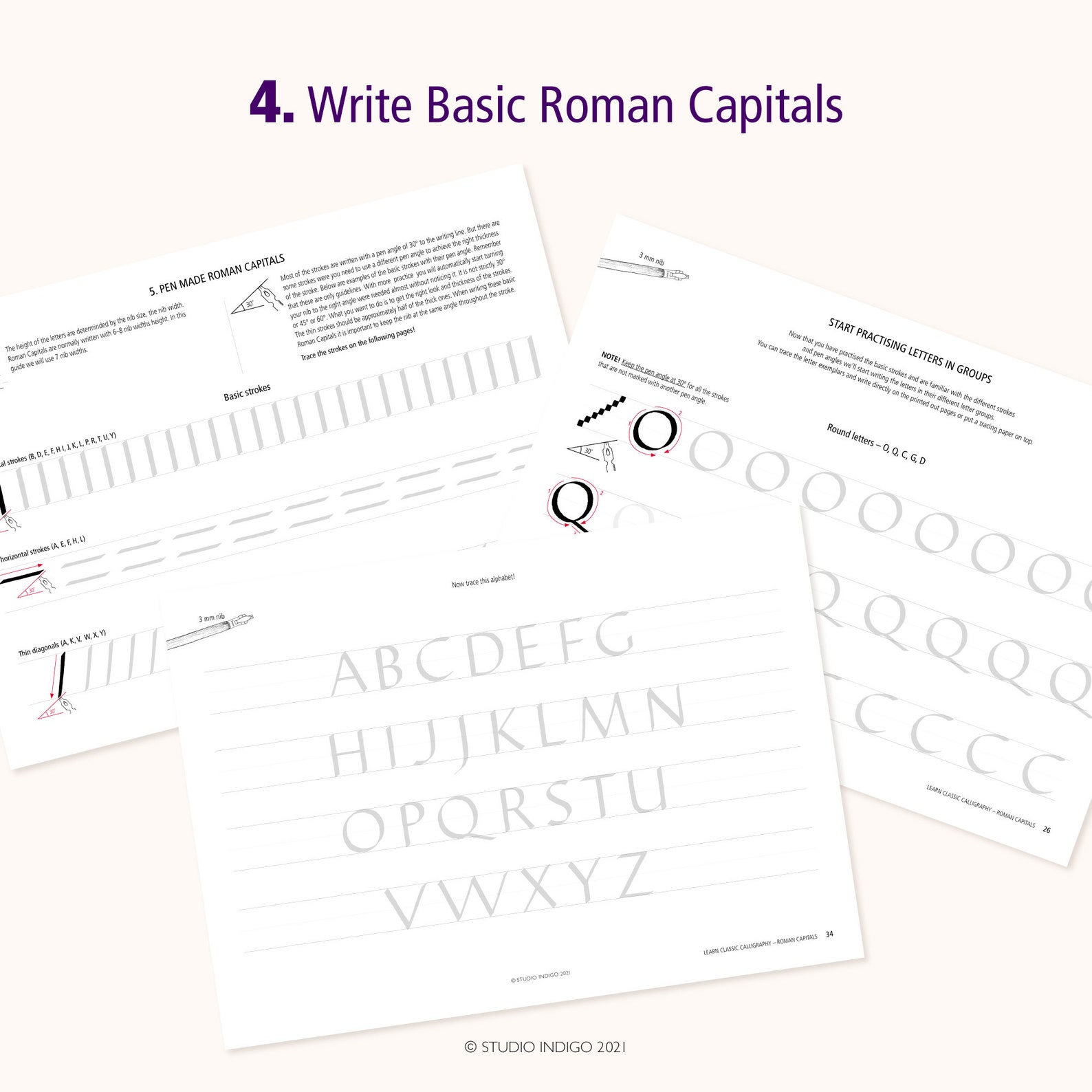 Roman Capitals Calligraphy Workbook for Beginners 60 Pages Traceable ...