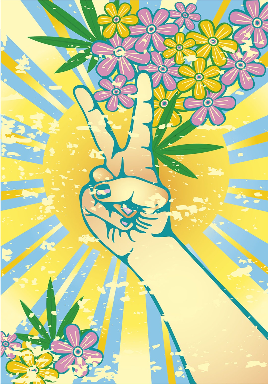 Flower Power Clipart Hand Gesturing Symbol of Peace With Marijuana Leaf ...
