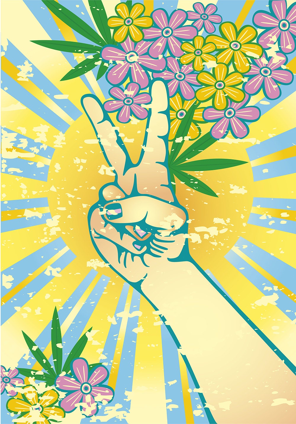Flower Power Clipart Hand Gesturing Symbol of Peace With Marijuana Leaf ...