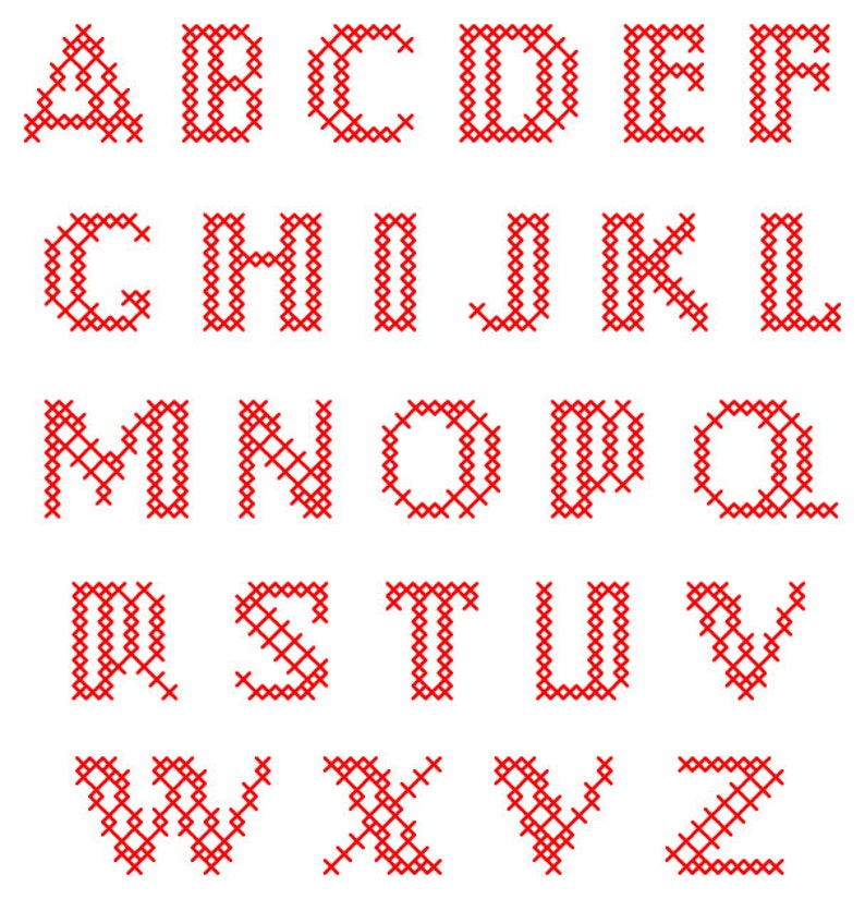 Vector Cross Stitch Pixel Alphabets Capitals Digital Graphics Clipart ...